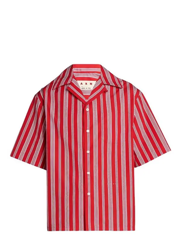 Marni Striped Cotton-blend Camp Shirt - Lacquer