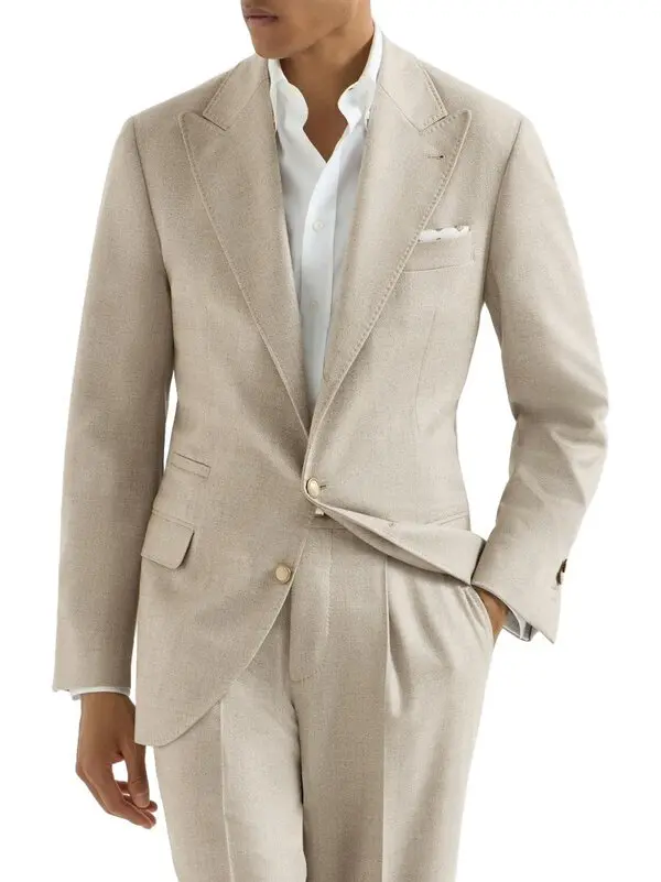 Brunello Cucinelli Mouliné Virgin Wool Twill Deconstructed Blazer - Beige