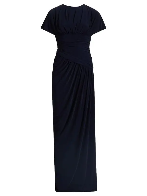 Amsale Draped Jersey Column Gown - Navy