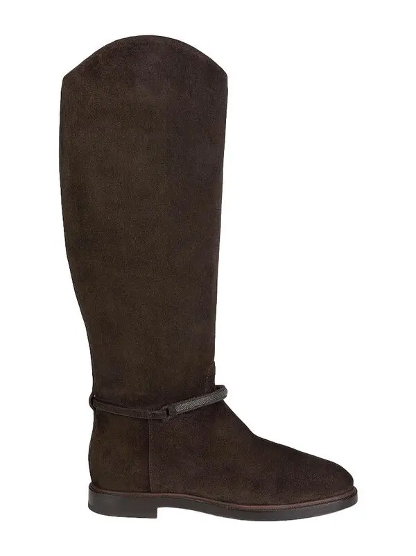 Brunello Cucinelli Monili-beaded Suede Riding Boots - Pepper