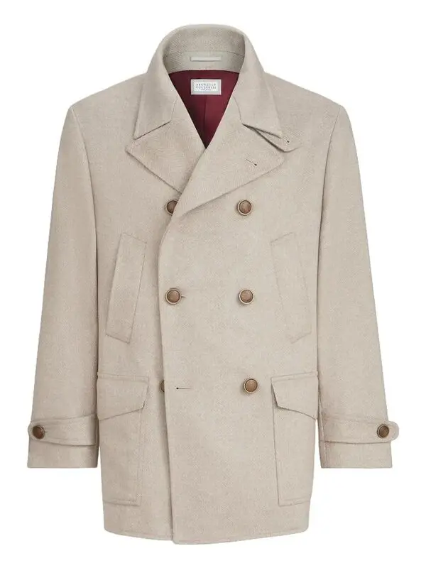 Brunello Cucinelli Cashmere Chevron Flannel Four-pocket Peacoat - Sand