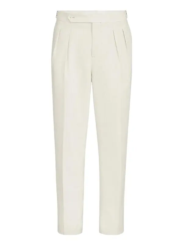Brunello Cucinelli Cotton Narrow Wale Corduroy Tuxedo Trousers With Double Pleats - Milk