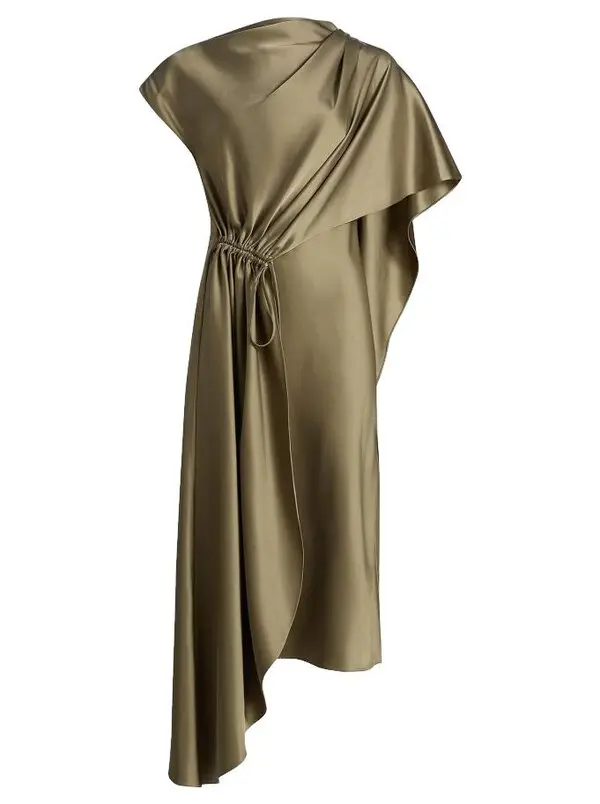 Amsale Satin Draped Cocktail Dress - Olive