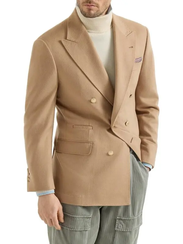 Brunello Cucinelli Flannel One-and-a-half Breasted Tailor Blazer - Camel
