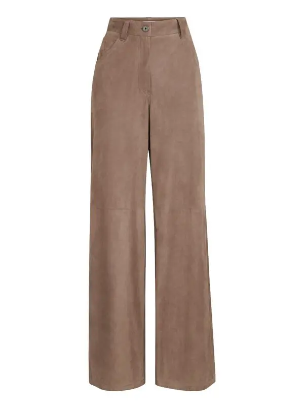 Brunello Cucinelli Suede Baggy Trousers With Monili - Light Brown