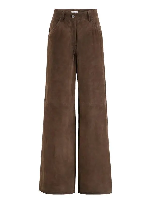 Brunello Cucinelli Suede Baggy Trousers With Monili - Rust Brown