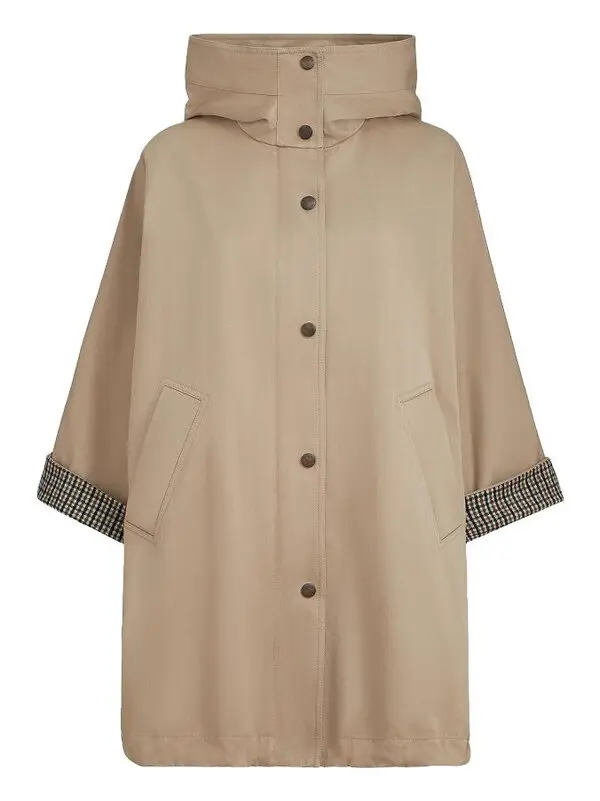 Brunello Cucinelli Cotton And Linen Twill Hooded Outerwear Jacket With Monili - Camel
