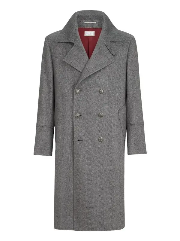 Brunello Cucinelli Cashmere Chevron Flannel One-and-a Half Breasted Coat - Medium Grey