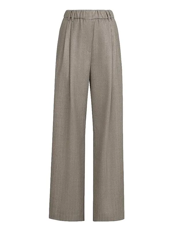 Brunello Cucinelli Sparkling Virgin Wool Pinstripe Wide Leg Pants With Monili - Silver