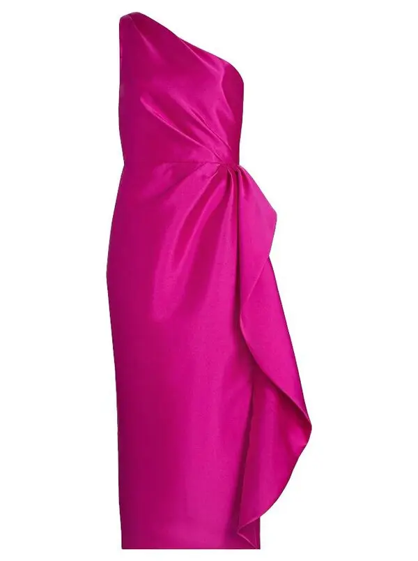 Amsale Satin One-shoulder Ruffle Cocktail Dress - Fuchsia