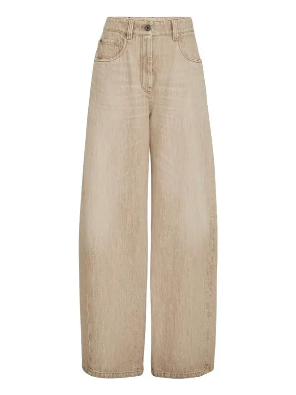 Brunello Cucinelli Authentic Denim Wide Jeans With Monili - Sand