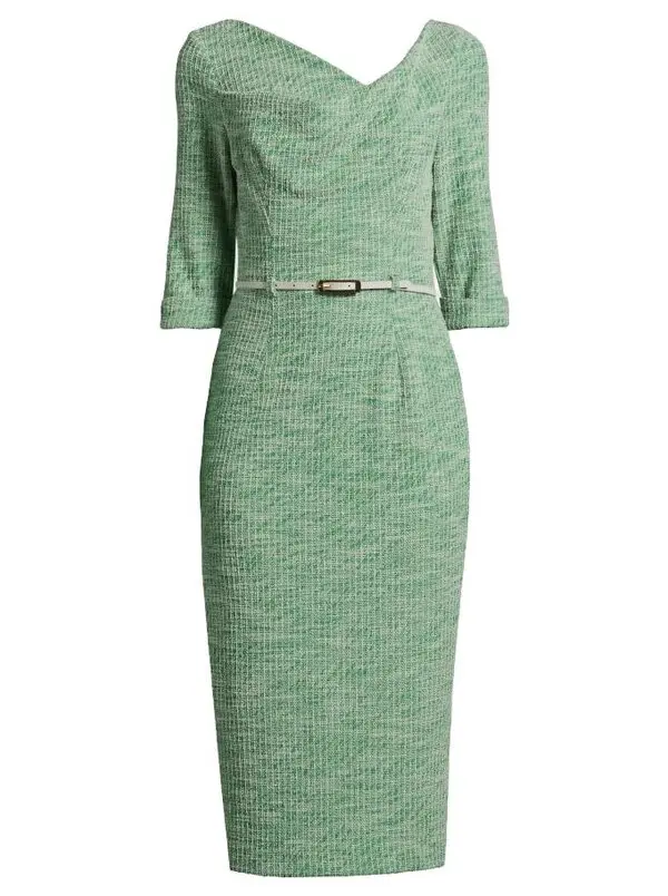 Black Halo Jackie Knit Three-quarter-length Sleeve Belted Midi-dress - Prestigious Pine