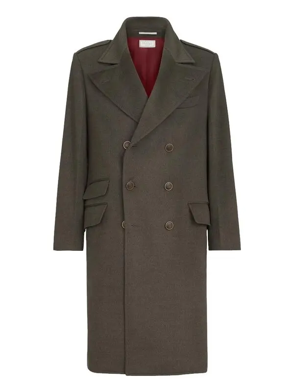 Brunello Cucinelli Lightweight Virgin Wool Cloth One-and-a Half Breasted Coat - Mud