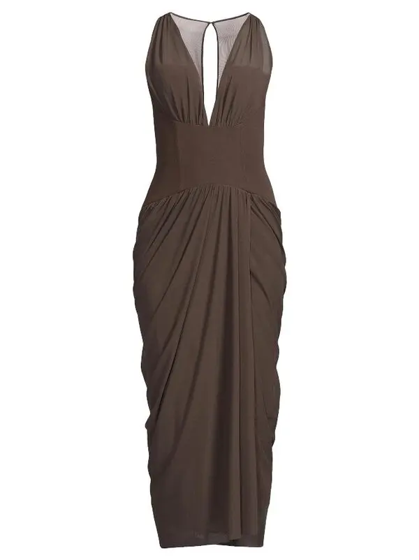 Black Halo Elara Mesh Midi-dress - Espresso