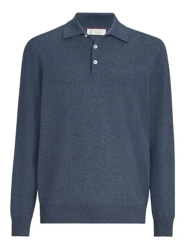 Brunello Cucinelli Cashmere Knit Polo Shirt - Denim