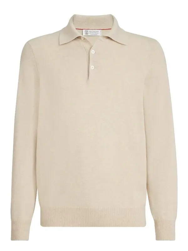 Brunello Cucinelli Cashmere Knit Polo Shirt - Sand