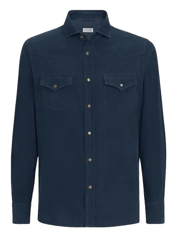 Brunello Cucinelli Gart Dyed Easy Fit Western Shirt - Blue