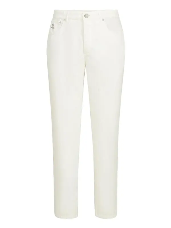 Brunello Cucinelli Five-pocket Italian Fit Trousers In Cotton Narrow Wale Corduroy - Snow