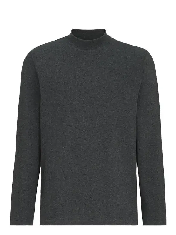 Brunello Cucinelli Cotton Jersey Long Sleeve Mock Neck T-shirt - Anthracite