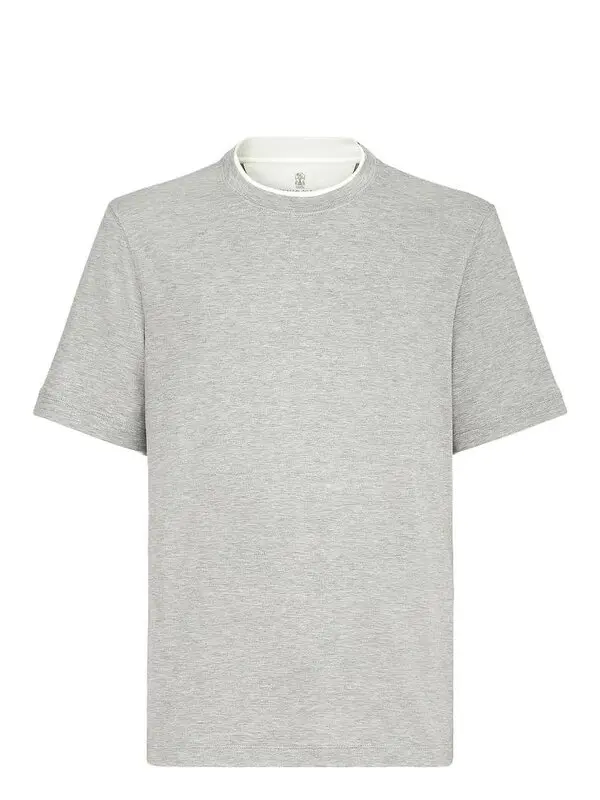 Brunello Cucinelli Silk And Cotton Lightweight Jersey Crew-neck T Shirt - Grey
