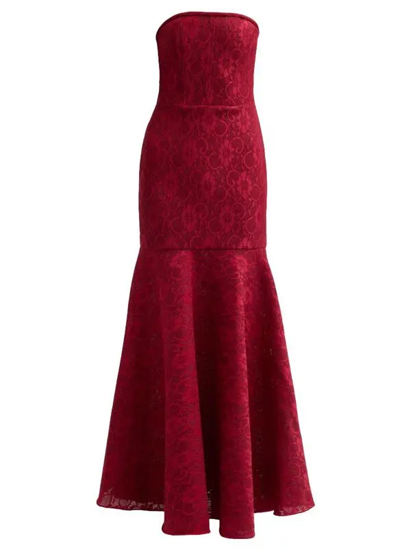 Black Halo Kristy Strapless Lace Jacquard Trumpet Gown - Rouge