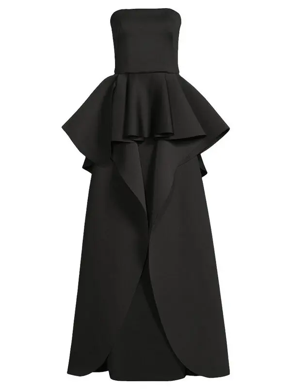 Black Halo Avenia Peplum Strapless Gown - Black