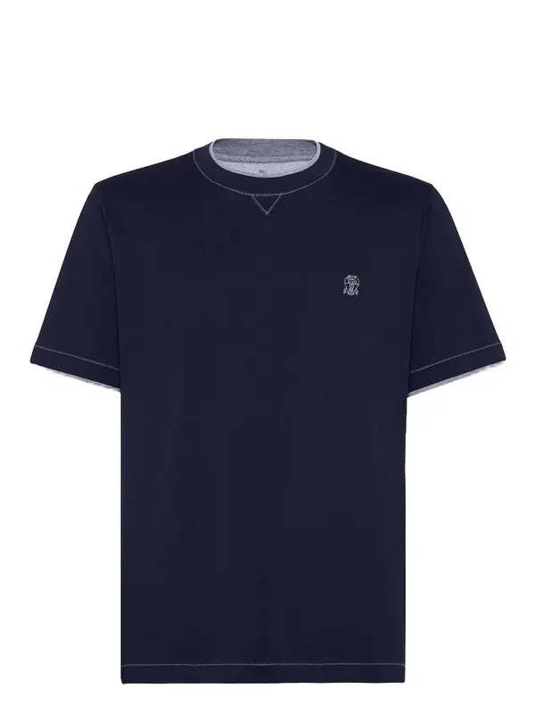 Brunello Cucinelli Cotton Jersey Crewneck T-shirt With Logo - Cobalt