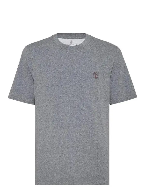 Brunello Cucinelli Cotton Jersey Crewneck T-shirt With Logo - Medium Grey