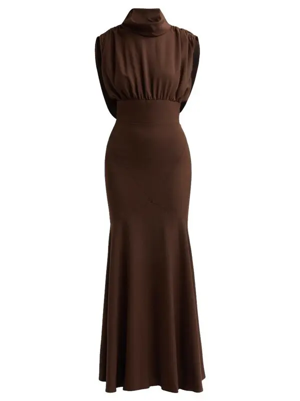 Black Halo Adelina Draped Trumpet Gown - Sable