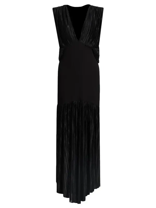 Black Halo Savoy Metallic Plisse Mesh Gown - Black