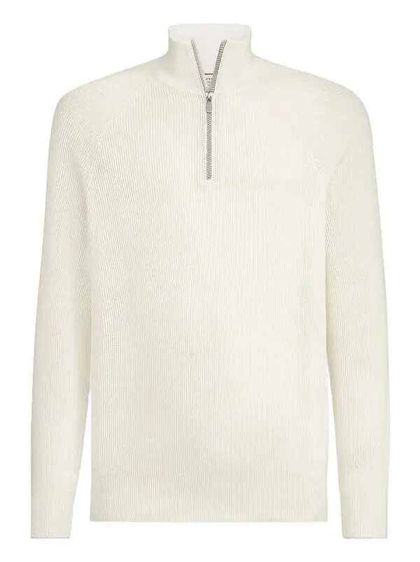 Brunello Cucinelli Cotton English Rib Sweater With Half Zip - Panama