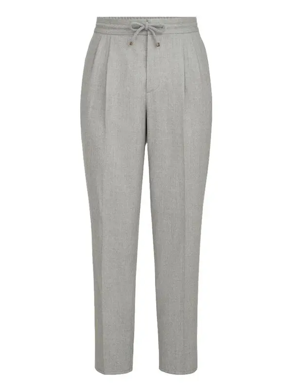 Brunello Cucinelli Virgin Wool Flannel Trousers With Drawstring And Double Pleats - Pearl Grey