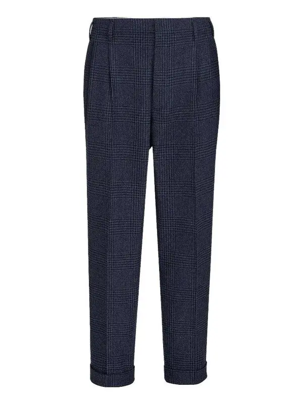 Brunello Cucinelli Comfort Wool And Cashmere Prince Of Wales Flannel Trousers - Blue