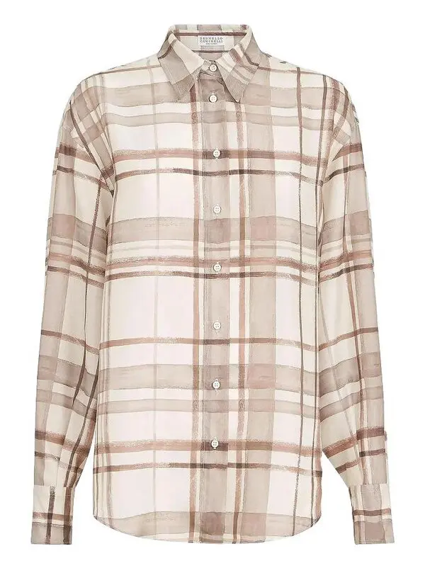 Brunello Cucinelli Silk Pongée Shirt In Macrocheck Print - Multicolor