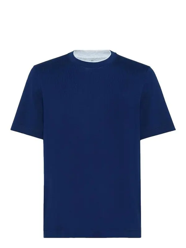 Brunello Cucinelli Cotton Jersey Crew Neck T-shirt With Faux Layering - Blue
