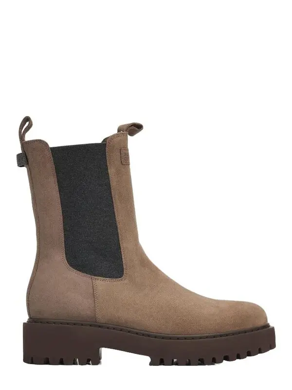 Brunello Cucinelli Monili Pull-tab Suede Chelsea Boots - Torba