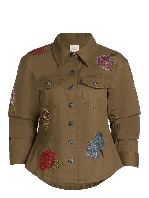 Cinq À Sept Canyon Crystal Rose Scrunched Jacket - Dark Olive Multi