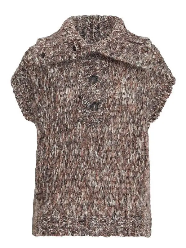 Brunello Cucinelli Malfilé Mohair Turtleneck Sweater Vest - Bark