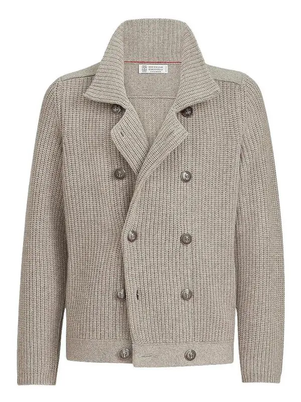 Brunello Cucinelli Cashmere Half English Rib Mariner Cardigan - Light Brown