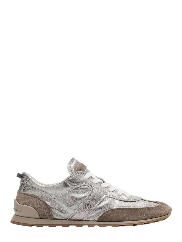Brunello Cucinelli Monili Pull-tab Crinkle-effect Leather Low-top Sneakers - Titanium
