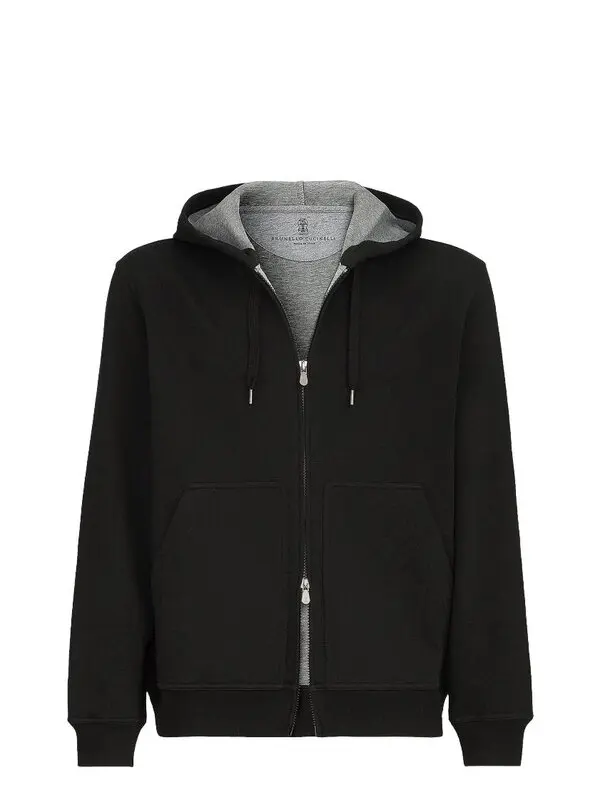Brunello Cucinelli Cotton, Cashmere And Silk French Terry Double Cloth Hooded Sweatshirt - Black