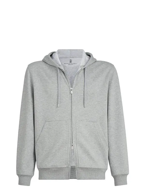 Brunello Cucinelli Cotton, Cashmere And Silk French Terry Double Cloth Hooded Sweatshirt - Medium Grey