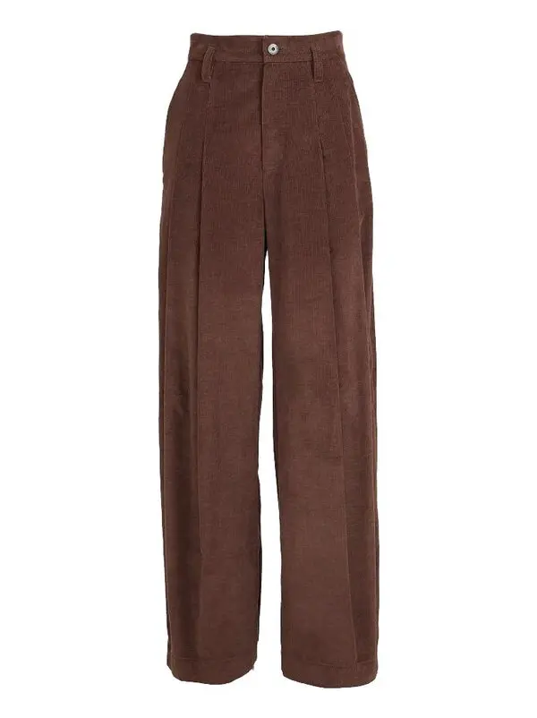 Brunello Cucinelli Stretch Cotton And Cashmere Corduroy Five Pocket Baggy Pants With Monili - Chocolate