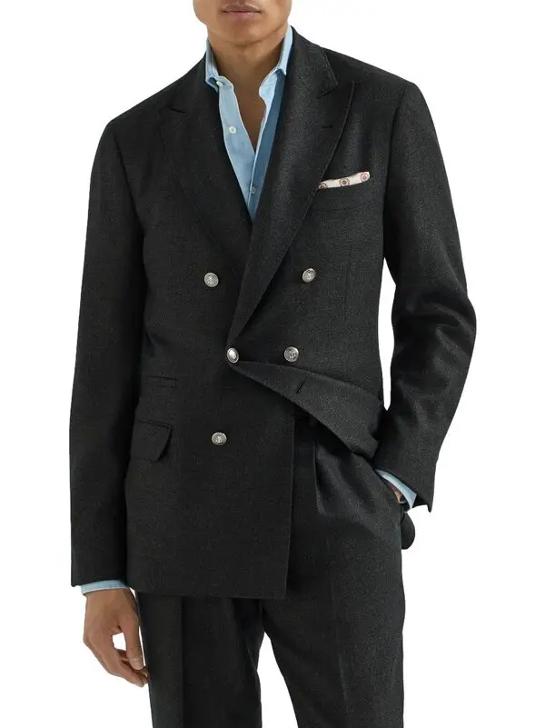 Brunello Cucinelli Mouliné Virgin Wool Twill One And A Half Breasted Deconstructed Blazer - Anthracite