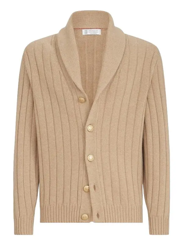 Brunello Cucinelli Cashmere Ribbed Cardigan - Camel