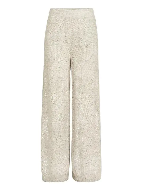 Brunello Cucinelli Lace Flowers Knit Track Trousers - Buff