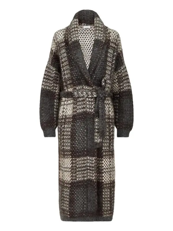 Brunello Cucinelli Dazzling Tartan Double Knit Coat - Anthracite