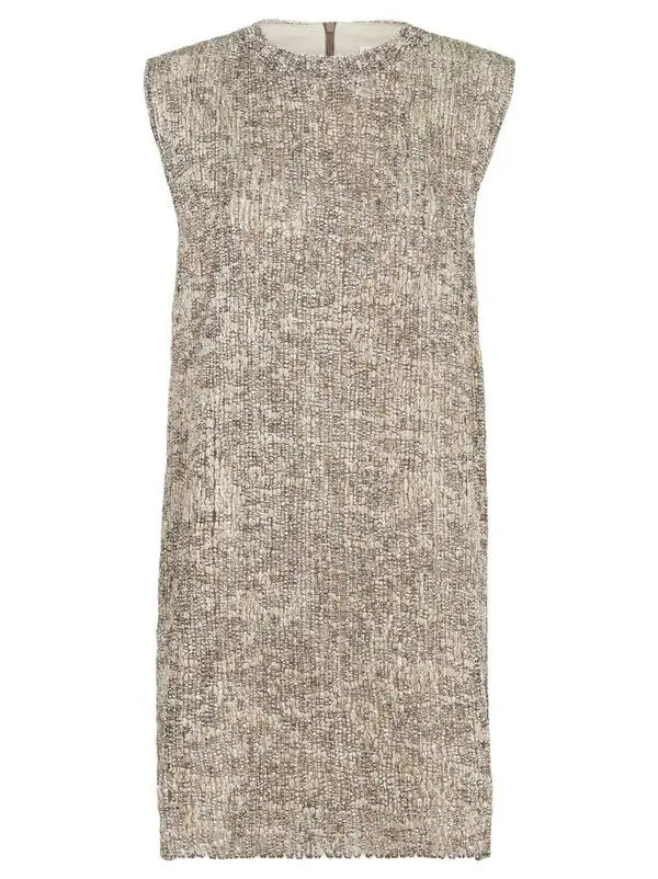 Brunello Cucinelli Dazzling Craquelé Embroidery Dress - Silver