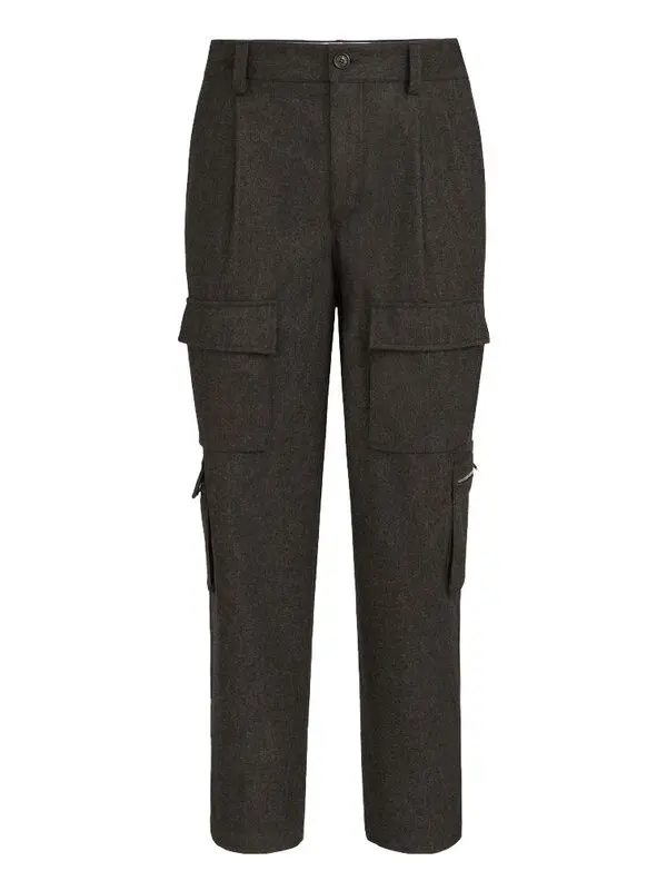 Brunello Cucinelli Virgin Wool Flannel Trousers With Cargo Pockets - Brown