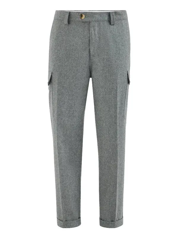 Brunello Cucinelli Virgin Wool Flannel Trousers With Cargo Pockets - Medium Grey